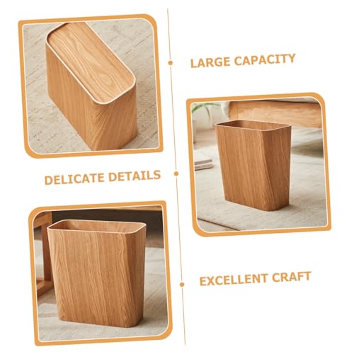 KITANDOVE Wooden Waste Container Trash Can Wrought Iron Office Trash Can Kitchen Waste Basket Khaki