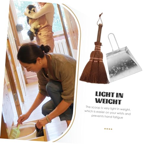 Healeved 1 Set Pet Cleaning Tool Desktop Waste Cleaning Tool Litter Scooper and Duster Desktop Dust Cleaner Outdoor Dustpan Mini Cleaning Broom Pet Cage Cleaning Tool Stainless Steel Brown