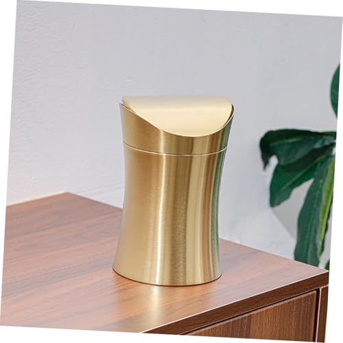 CHILDWEET Stainless Steel Trash Can Tiny Waste Basket Small Trash Can Kitchen Trash Can Desktop Waste Container Sundries Storage Basket Countertop Trash Can Tiny Garbage Bin Golden