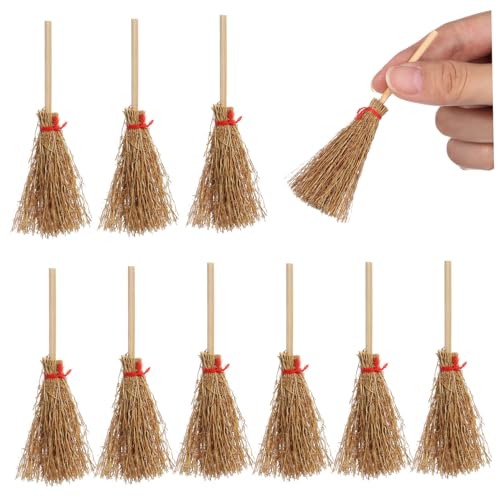 COOLHIYA 10pcs Halloween Broom Toys Miniature Broom Accessory Halloween Hanging Embellishment Mini Witches Broomstick Toys for Mini Brooms Broomsticks Mini Straw Broom Alien Dustpan Outdoor