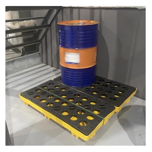 Rygcrud 1PCS Drum Spill Containment Pallet, Modular Containment Platform, Industrial Stackable Oil Drum Spill Pallet with Drain, Grating Tray for Garage Basement(90 L/130X68X17.5 CM)