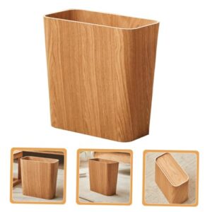 KITANDOVE Wooden Waste Container Trash Can Wrought Iron Office Trash Can Kitchen Waste Basket Khaki