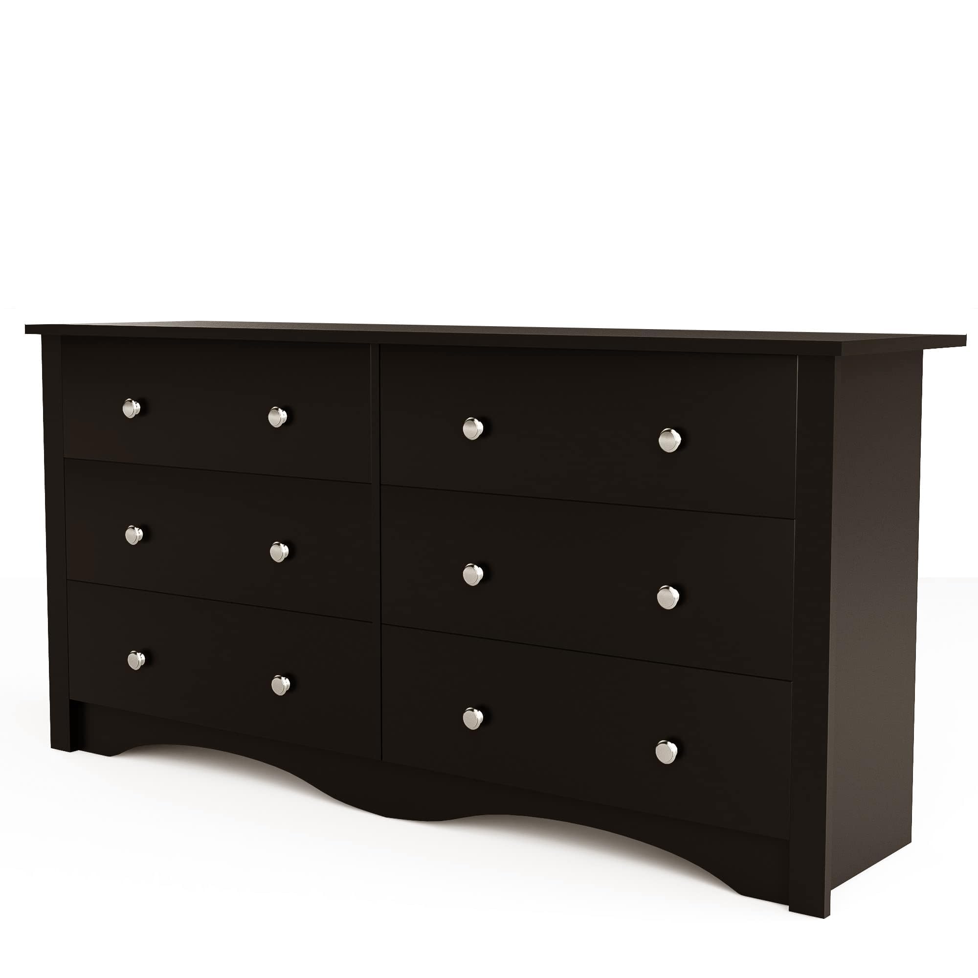 Furniwell 6 Drawer Dresser for Bedroom, Wood Dresser Wide Storage Organizer for Living Room Hallway Closets (Black)