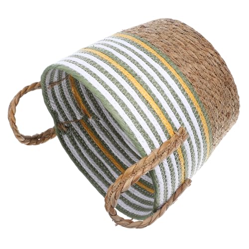 QUMIIRITY Rattan Storage Basket Woven Laundry Basket Waters Hyacinth Basket Woven Hamper Seagrass Belly Baskets Wicker Trash Can Woven Garbage Can Jute Planter Office Trash Bin