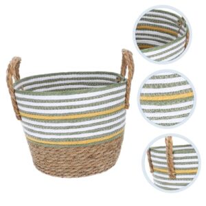 QUMIIRITY Rattan Storage Basket Woven Laundry Basket Waters Hyacinth Basket Woven Hamper Seagrass Belly Baskets Wicker Trash Can Woven Garbage Can Jute Planter Office Trash Bin