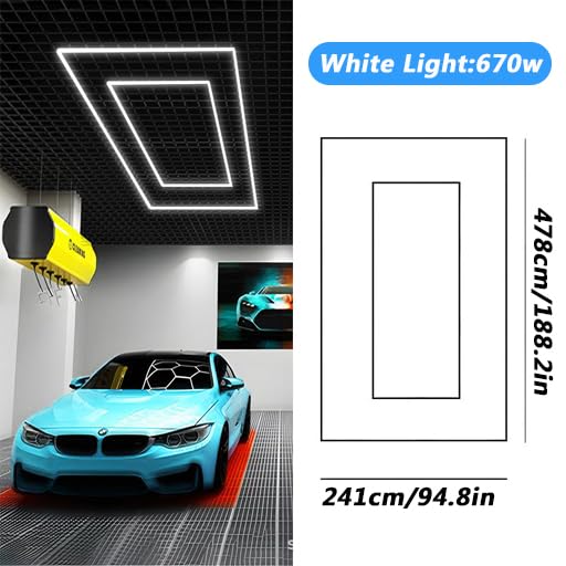 lylunnamsp Hexagon LED Garage Light: Higher Brightness 51840 Lumens Hexagon Garage Led Ceiling Light with 2 Rectangular Borders 6500K for Garage, Auto Beauty Shop, Car Detailing Shop etc,White