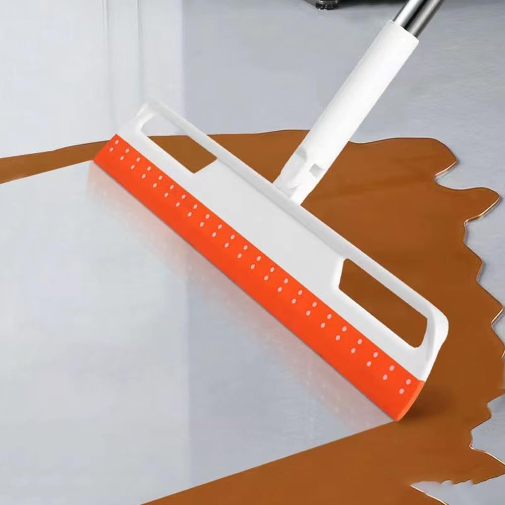 Silicone Floor Scraper, Retractable Silicone Floor Scraper Bathroom Wiper, 32.8'' Scraping Broom, Sweep and Scrape 2 in 1 Cleaning Broom for Bathrooms, Kitchens, Pet Hair