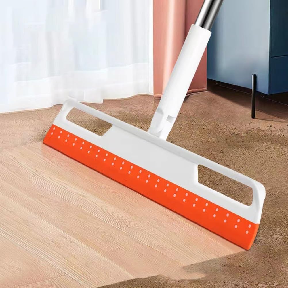 Silicone Floor Scraper, Retractable Silicone Floor Scraper Bathroom Wiper, 32.8'' Scraping Broom, Sweep and Scrape 2 in 1 Cleaning Broom for Bathrooms, Kitchens, Pet Hair