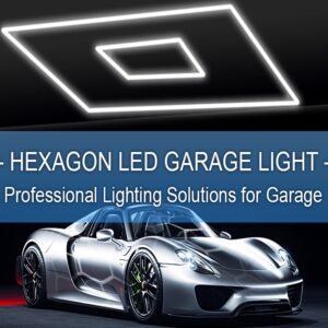 lylunnamsp Hexagon LED Garage Light: Higher Brightness 51840 Lumens Hexagon Garage Led Ceiling Light with 2 Rectangular Borders 6500K for Garage, Auto Beauty Shop, Car Detailing Shop etc,White