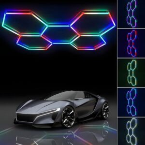 lylunnamsp hexagon led lights, led hexagon garage light rgb, led garage lights with color changing bright lighting car detailing led shop light hexagon for garage basement gym bar,multi colored,5 hex