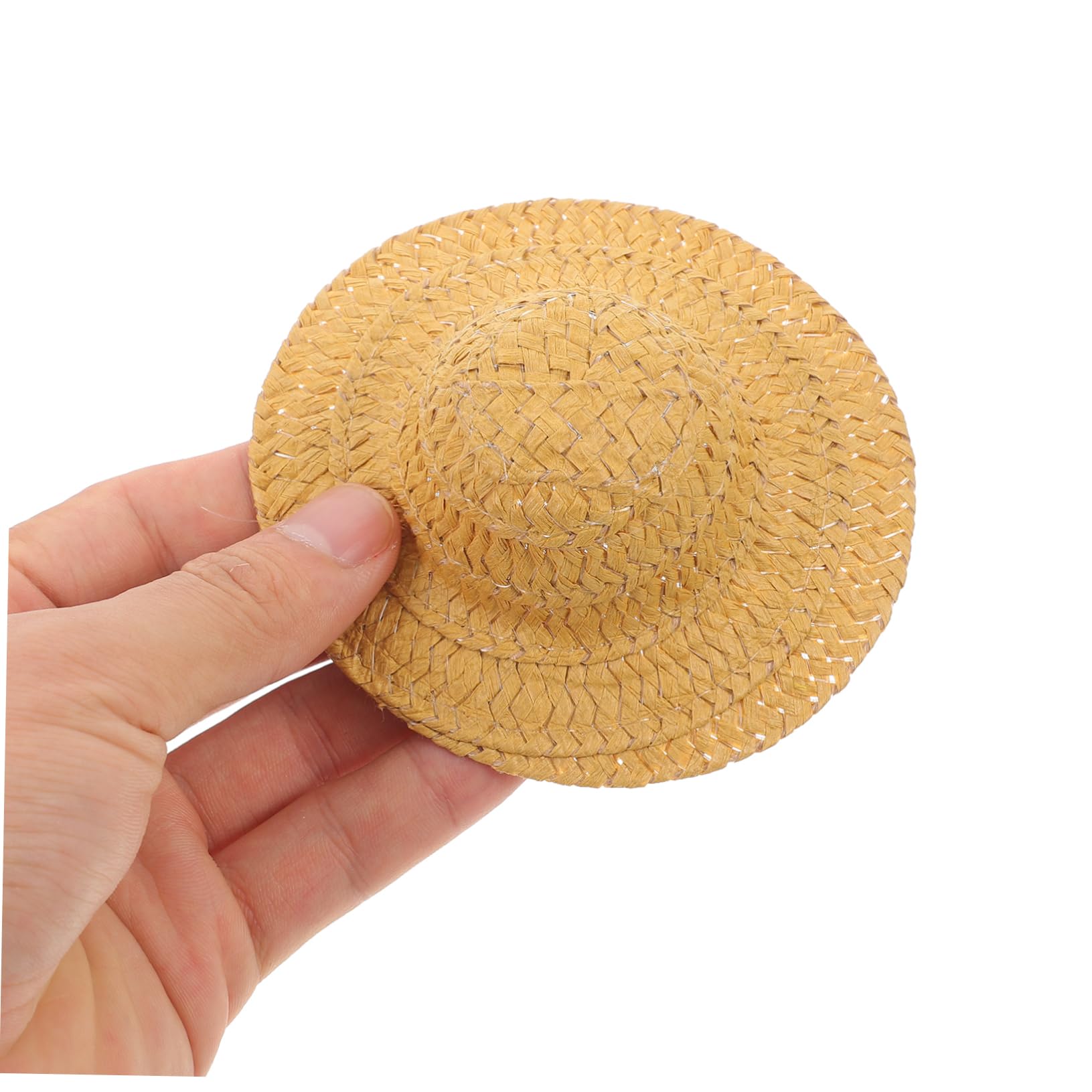 CIMAXIC 12pcs Mini Hat Crafts Straw Hat Tiny Straw Hats Hat Photo Props Caps Small Party Hats Adorable Hat Adornment Miniature Little Straw Hat Mini House Adornment Model Light Brown Paper