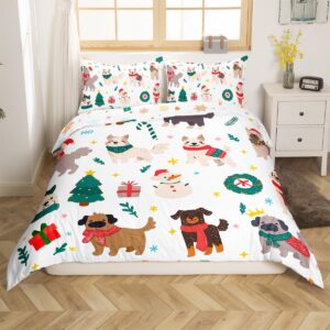 erosebridal merry christmas comforter cover twin size cartoon dog duvet cover for teens kids boys room decor xmas tree snowman bedding set cute pug puppy animal quilt cover with 1 pillow case