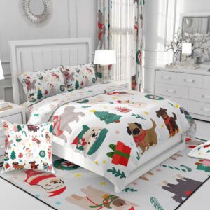 Erosebridal Merry Christmas Comforter Cover Twin Size Cartoon Dog Duvet Cover for Teens Kids Boys Room Decor Xmas Tree Snowman Bedding Set Cute Pug Puppy Animal Quilt Cover with 1 Pillow Case