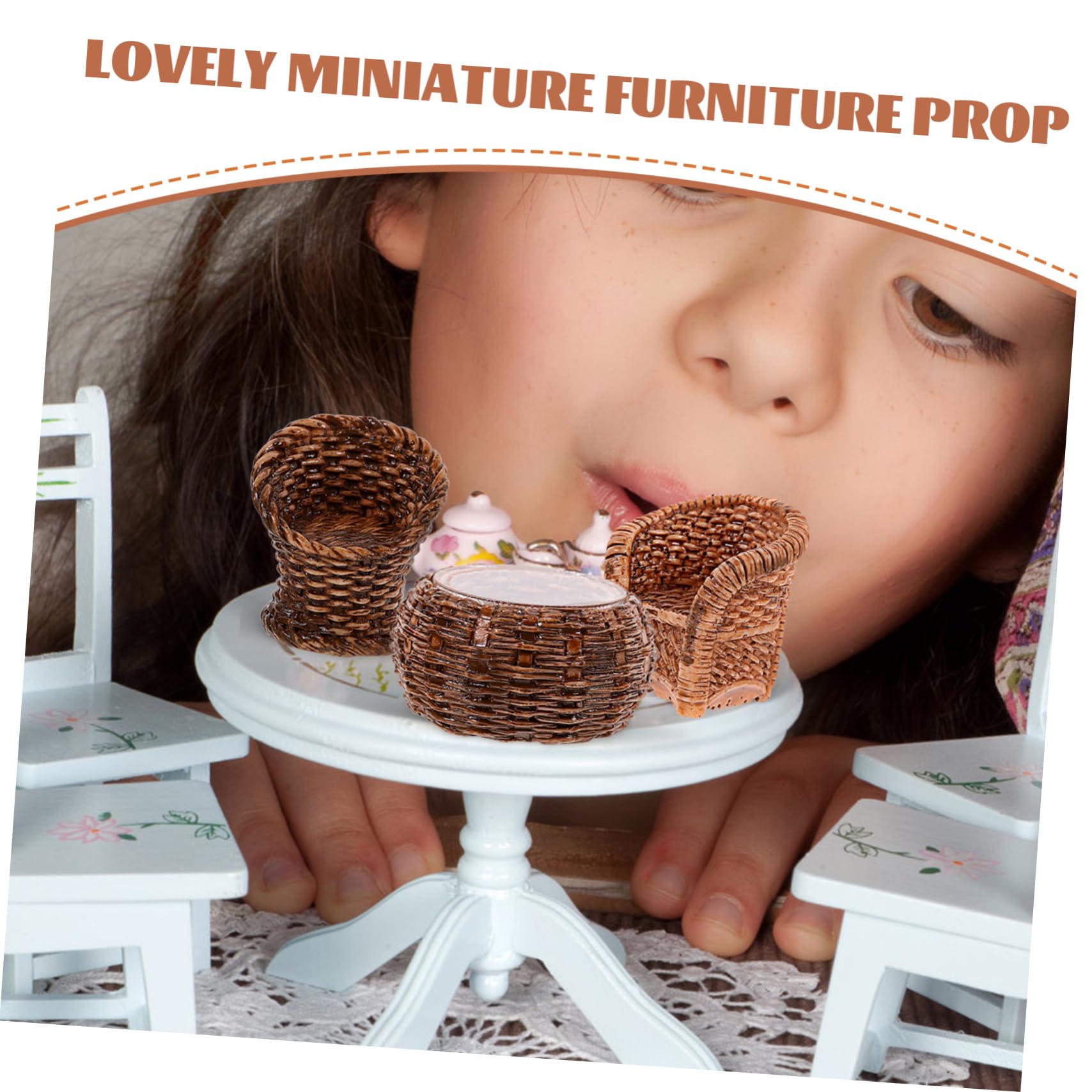 1 Set Mini Table and Chair Model Home Decor Household Items House Decorations for Home Miniature Furniture Tiny House Supplies Doll House Furniture Model Resin Light Brown Hohopeti