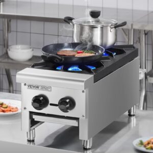 VEVOR Commercial Gas Stove with 2 Burners, Propane and Natural Gas Countertop Cooking Stove Range, Stainless Steel Gas Hot Plate, Commercial Cooking Equipment for Restaurant, 56,000 BTU