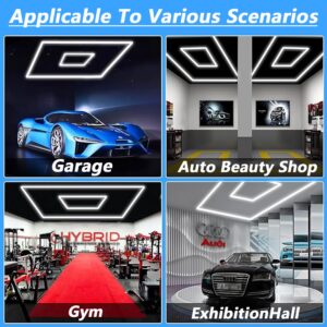 lylunnamsp Hexagon LED Garage Light: Higher Brightness 51840 Lumens Hexagon Garage Led Ceiling Light with 2 Rectangular Borders 6500K for Garage, Auto Beauty Shop, Car Detailing Shop etc,White