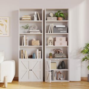 Breezestival 71" Tall Bookcase Bookshelf with Doors, 6-Tier Wooden Floor Standing Display Shelves Storage Cabinet, Home Decor Furniture for Home Office, Living Room, Bedroom, White