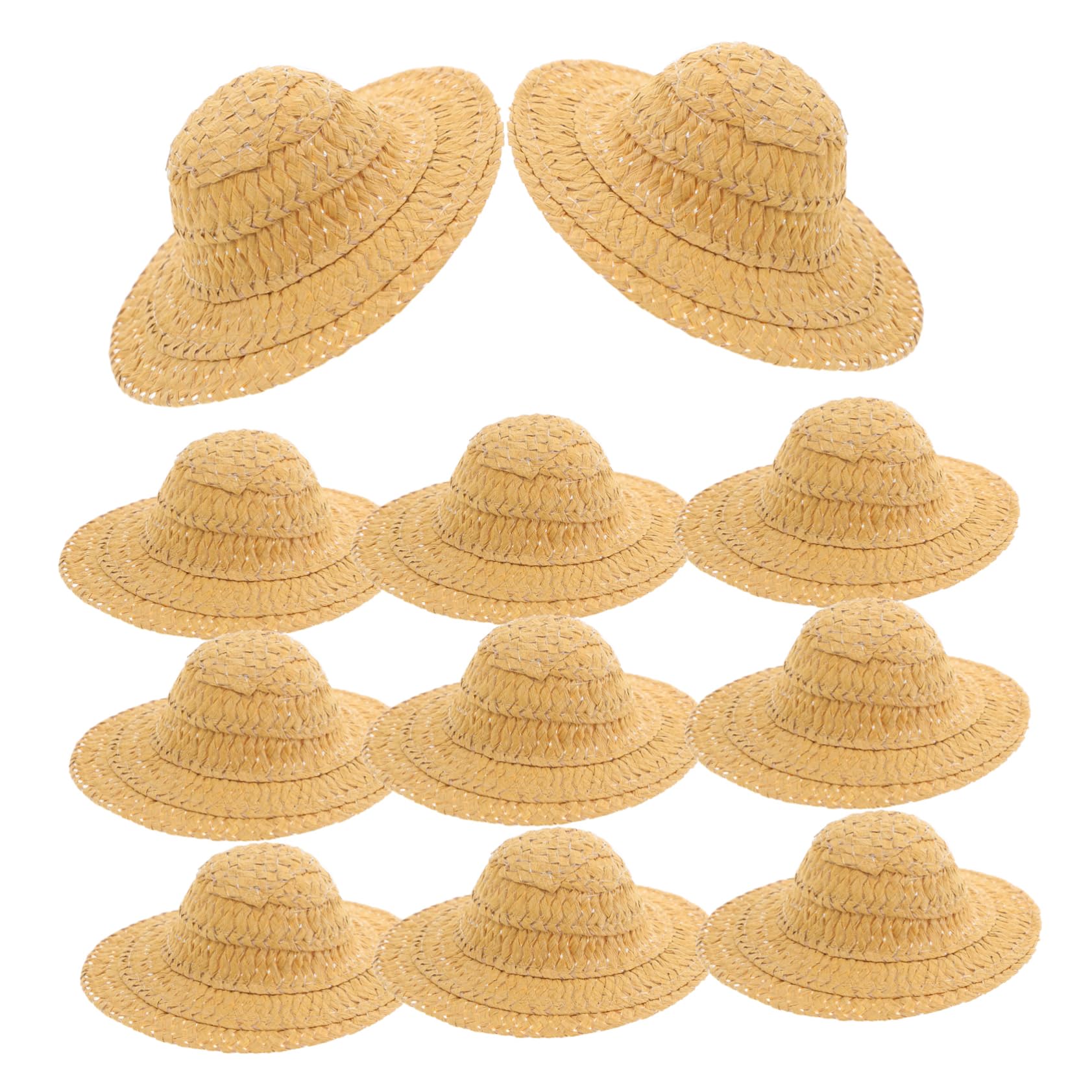 CIMAXIC 12pcs Mini Hat Crafts Straw Hat Tiny Straw Hats Hat Photo Props Caps Small Party Hats Adorable Hat Adornment Miniature Little Straw Hat Mini House Adornment Model Light Brown Paper