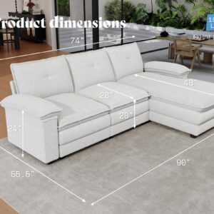 AMERLIFE Modular L Shaped Couch, Oversized Sectional Couch- Double Layer Seat Cushions, 3 Seats Comfy Couches for Living Room, Beige Chenille