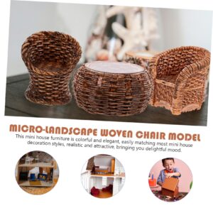 1 Set Mini Table and Chair Model Home Decor Household Items House Decorations for Home Miniature Furniture Tiny House Supplies Doll House Furniture Model Resin Light Brown Hohopeti