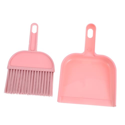 Mobestech 1 Set Mini Table Broom Broomstick Hand Held Broom Mini Broom Small Broom Dust Pan Brush Broom with Dustpan Broom and Dustpan Classroom Cleaning Supplies Handheld Broom Pink Plastic