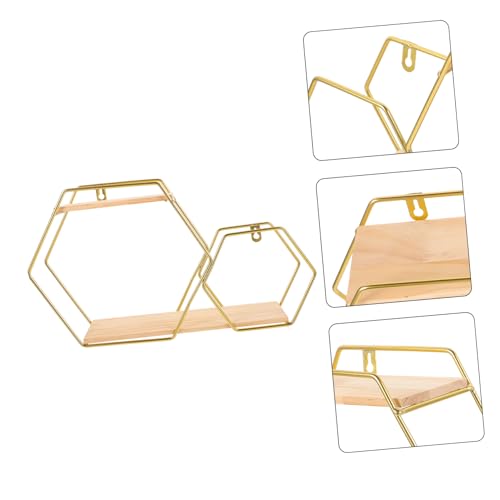 Garneck Modern Style Wall Holder Wall Mounted Floating Shelf Golden Iron Wood Living Room Storage Rack Shelves for Wall Decor