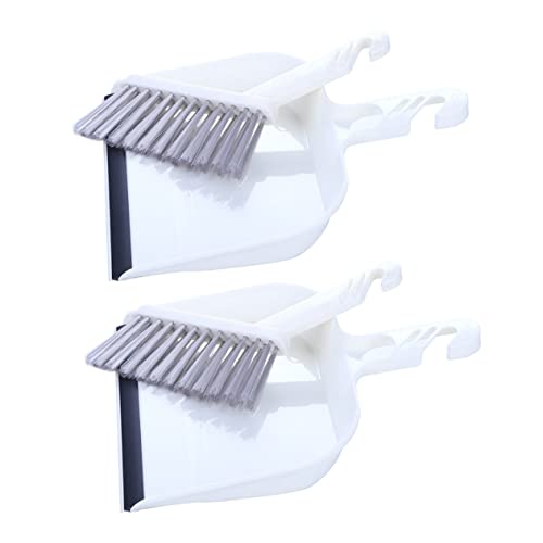 BCOATH 2 Sets Cleaning Brush Tabletop Fireplace Dust Pans with Brush Tiny Brush Dustpan Toy Broom Straw Soft Broom Cleaning Broom Mini Hand Broom Mini Cleaning Dustpan Plastic White