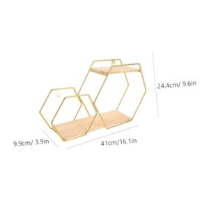 Garneck Modern Style Wall Holder Wall Mounted Floating Shelf Golden Iron Wood Living Room Storage Rack Shelves for Wall Decor