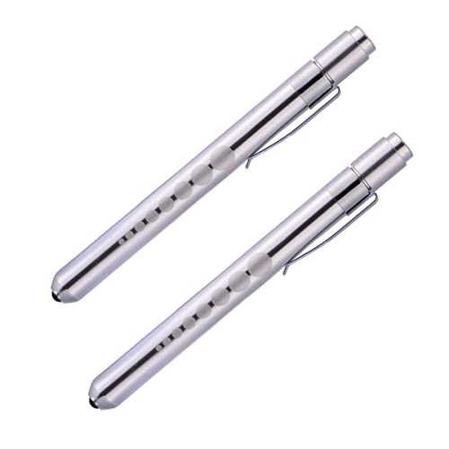 PLAFOPE 2pcs LED Pen Light Nursing Accessories Penlights for Nurses Pen Torch Pen Lights Instrument Flashlights LED Lightbulb Checking Pen Lights Medical Silver