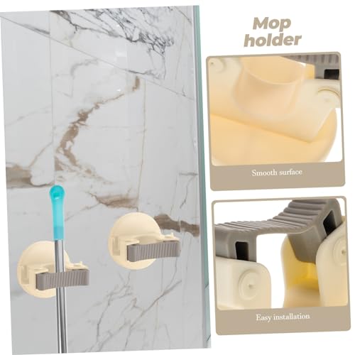 HOLIDYOYO 2pcs Mop Rack Bathroom Broom Mop Hook Bathroom Storage Rack Mop Holder Kitchen Hanging Hook Holder Wall Mounted Shelves for Storage Tableware Hook Utensil Adhesive Holder White