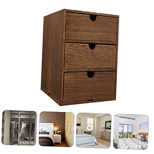 Wooden Storage Box Storage Drawers Storage Cabinet Locker Desktop Organizer Desktop Cabinet Organizer 3 Tier Shelf Organizer for Desk Retro Drawer Box​​​​​​​ Wood Drawer Shelf WHAMVOX