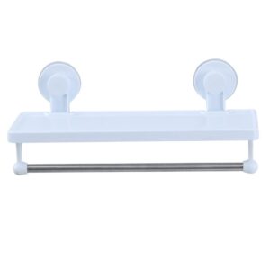 fondotin 1pc storage rack suction cup kitchen rail white storage shelf hanging holder wall shelf kitchen storage bathroom shelf organizer door adhesive towel bar bathroom storage basket