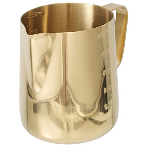 BRIGHTFUFU Graduated Milk Cup Milk Pitcher for Espresso Machine Latte Cup Espresso Mug Latte Art Pitcher Milk Frother Cup Coffee Container Milk Frothing Jug Tea Pitcher Stainless Steel Golden