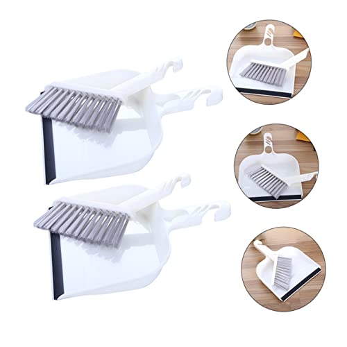 BCOATH 2 Sets Cleaning Brush Tabletop Fireplace Dust Pans with Brush Tiny Brush Dustpan Toy Broom Straw Soft Broom Cleaning Broom Mini Hand Broom Mini Cleaning Dustpan Plastic White