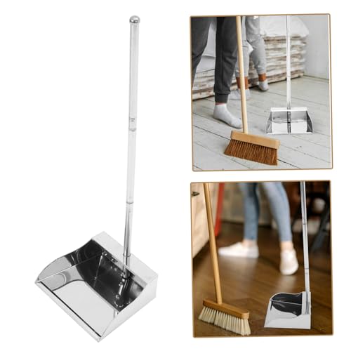 SEWOART Stainless Steel Trash Shovel Longs Handle Dustpan Heavy Duty Dustpan Garbage Floor Sweeper Dustpan Kitchen Dustpan Handheld Standing Pan Handled Shovel Industrial Dust Pan Silver