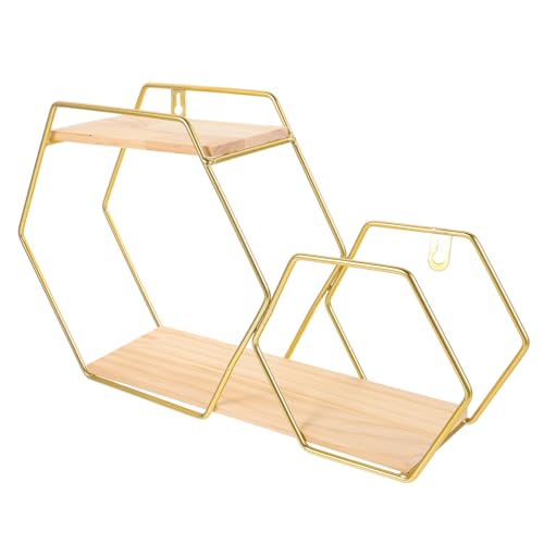 Garneck Modern Style Wall Holder Wall Mounted Floating Shelf Golden Iron Wood Living Room Storage Rack Shelves for Wall Decor