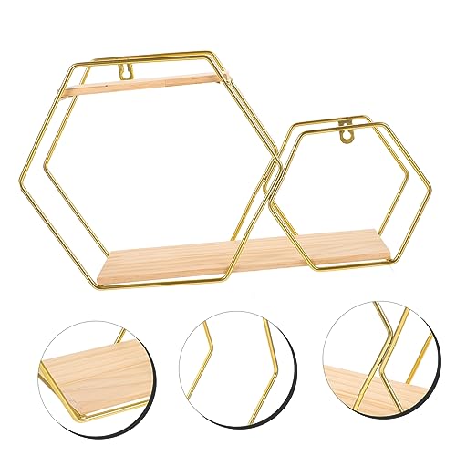 Garneck Modern Style Wall Holder Wall Mounted Floating Shelf Golden Iron Wood Living Room Storage Rack Shelves for Wall Decor