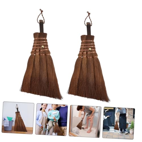 2pcs Small Broom Manual Broom Sweeping Hand Handle Broom Small Whisk Broom Counter Broom Desk Cleaning Broom Kitchen Countertop Broom Office Table Dust Brush Light Brown Wood MERRYHAPY