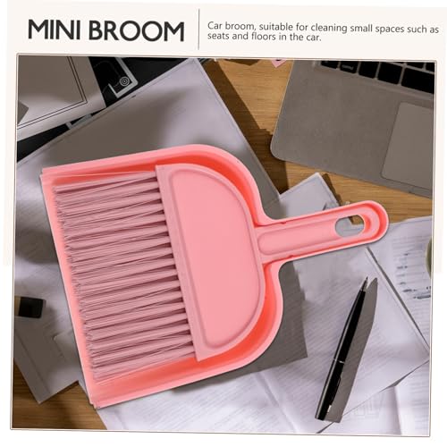 Mobestech 1 Set Mini Table Broom Broomstick Hand Held Broom Mini Broom Small Broom Dust Pan Brush Broom with Dustpan Broom and Dustpan Classroom Cleaning Supplies Handheld Broom Pink Plastic