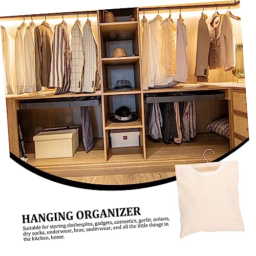 HOOTNEE Clothespin Bag Clothes Baskets Stockings Bag Clothes Pin Portable Clothespin Hanging Bag Hanging Underwear Bag Kitchen Storage Bag Hanging Storage Clip Hooks Stainless Steel Beige