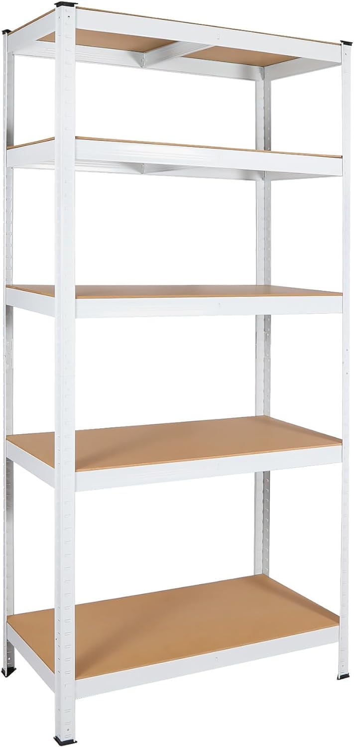 5 Tier Laminated White Metal Shelving Unit Adjustable Garage Storage Utility Rack Heavy Duty Shelves Organization Multipurpose Shelf Warehouse Basement Pantry 29" W x 12" D x 59" H 1Pack, White