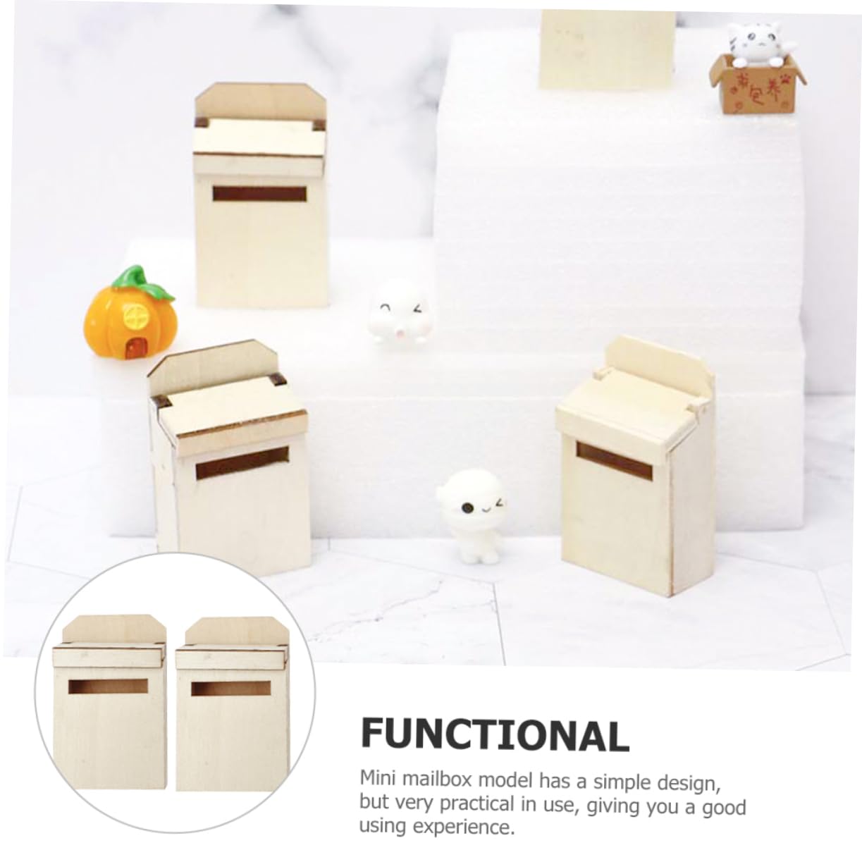 Gogogmee 2pcs Mini House Mailbox Decor Wood Beige Mini Mailbox Decor Tiny Mailbox Decor Mini House Furniture Model