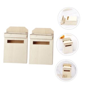 Gogogmee 2pcs Mini House Mailbox Decor Wood Beige Mini Mailbox Decor Tiny Mailbox Decor Mini House Furniture Model