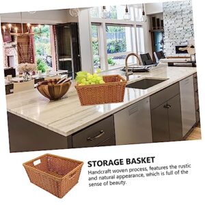 Levemolo Rattan Storage Basket Woven Desktop Basket Square Storage Bins Shelf Baskets for Storage Wicker Storage Bins Wicker Storage Baskets Book Cube Bin Woven Basket Light Brown re-usable