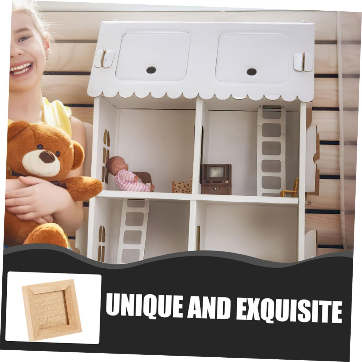 HOOTNEE 3pcs Dollhouse Photo Frame Picture Frames Doll House Photo Frames DIY Miniature House Kit Mini Decoration Mini Photo Frame Mini House Ornament Mini Picture Frame Beige Wood