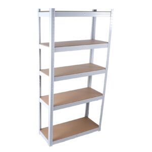 5 Tier Laminated White Metal Shelving Unit Adjustable Garage Storage Utility Rack Heavy Duty Shelves Organization Multipurpose Shelf Warehouse Basement Pantry 29" W x 12" D x 59" H 1Pack, White