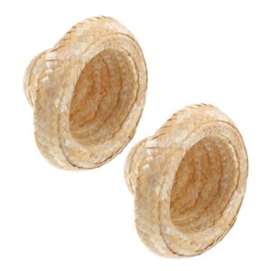 cimaxic 2pcs straw hat mini mexican hat tiny pet hat stuffed animals hat bottle caps tiny woven hats tiny hat ornament diy accessories small hat decoration tiny hats for dolls khaki