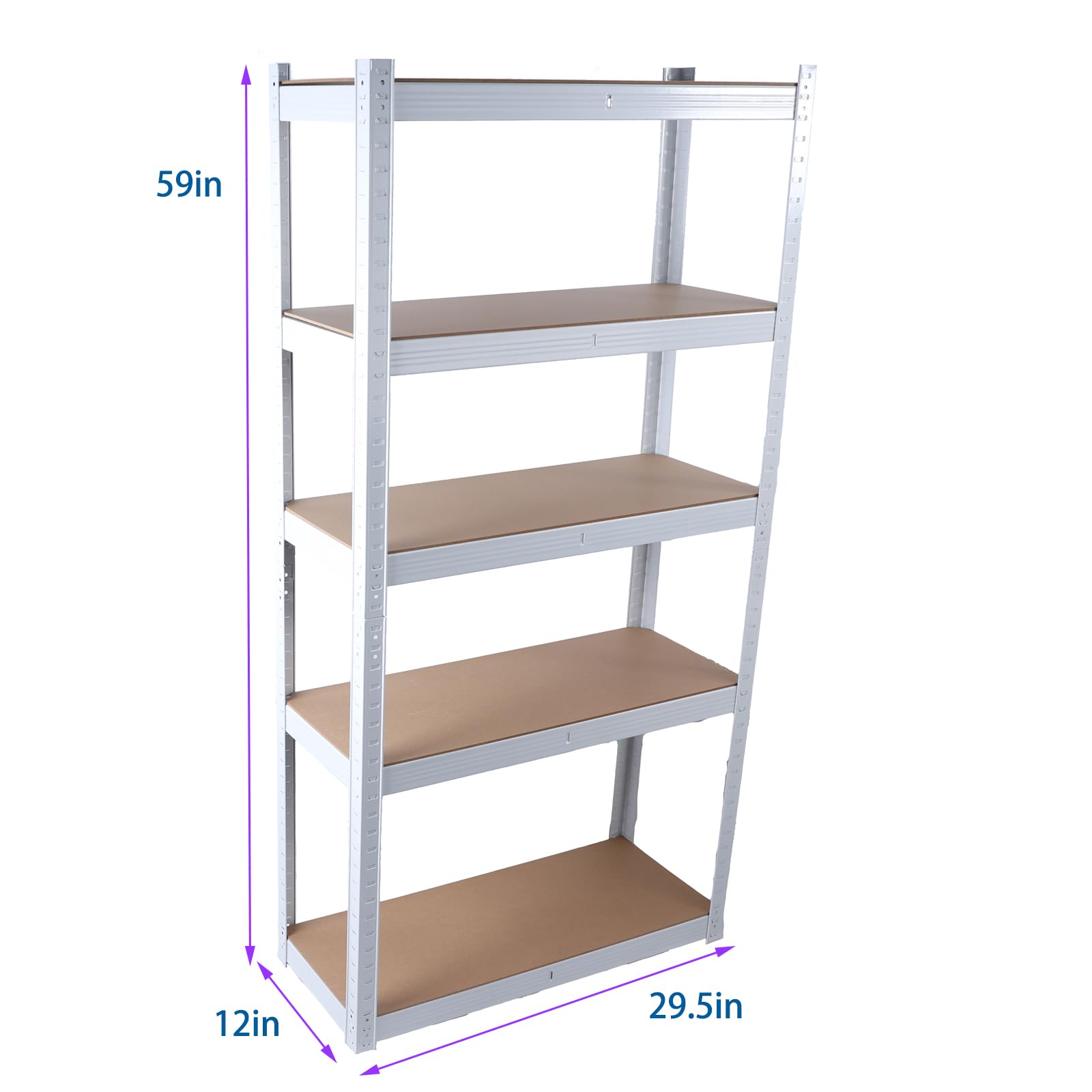 5 Tier Laminated White Metal Shelving Unit Adjustable Garage Storage Utility Rack Heavy Duty Shelves Organization Multipurpose Shelf Warehouse Basement Pantry 29" W x 12" D x 59" H 1Pack, White