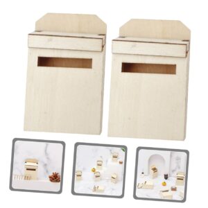 Gogogmee 2pcs Mini House Mailbox Decor Wood Beige Mini Mailbox Decor Tiny Mailbox Decor Mini House Furniture Model