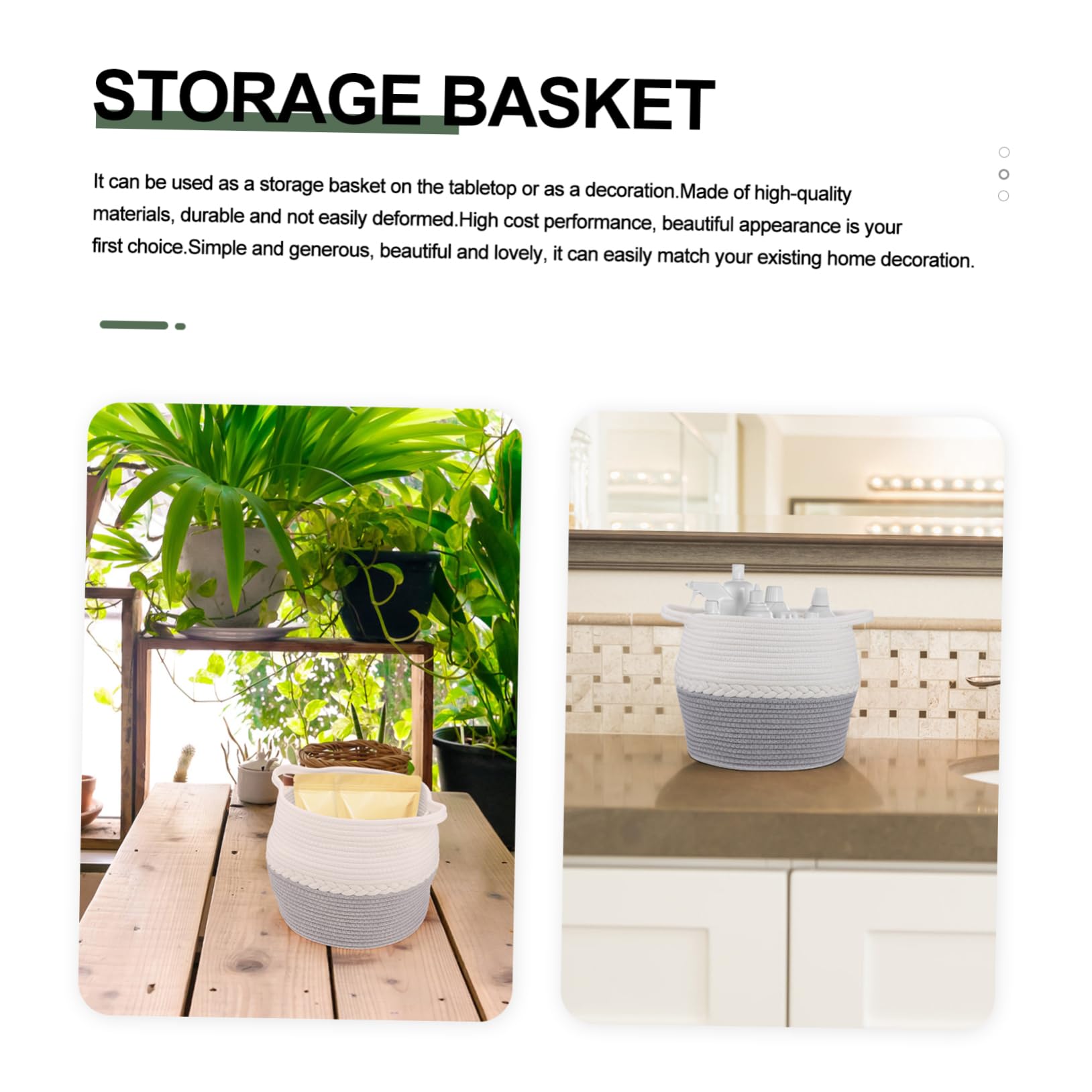 VILLFUL 1pc Rope Storage Basket Decorative Storage Bins Weave Basket Round Laundry Basket Large Storage Bin Woven Hamper Blanket Holder Storage Baskets Lovely Storage Holder Cotton Rope